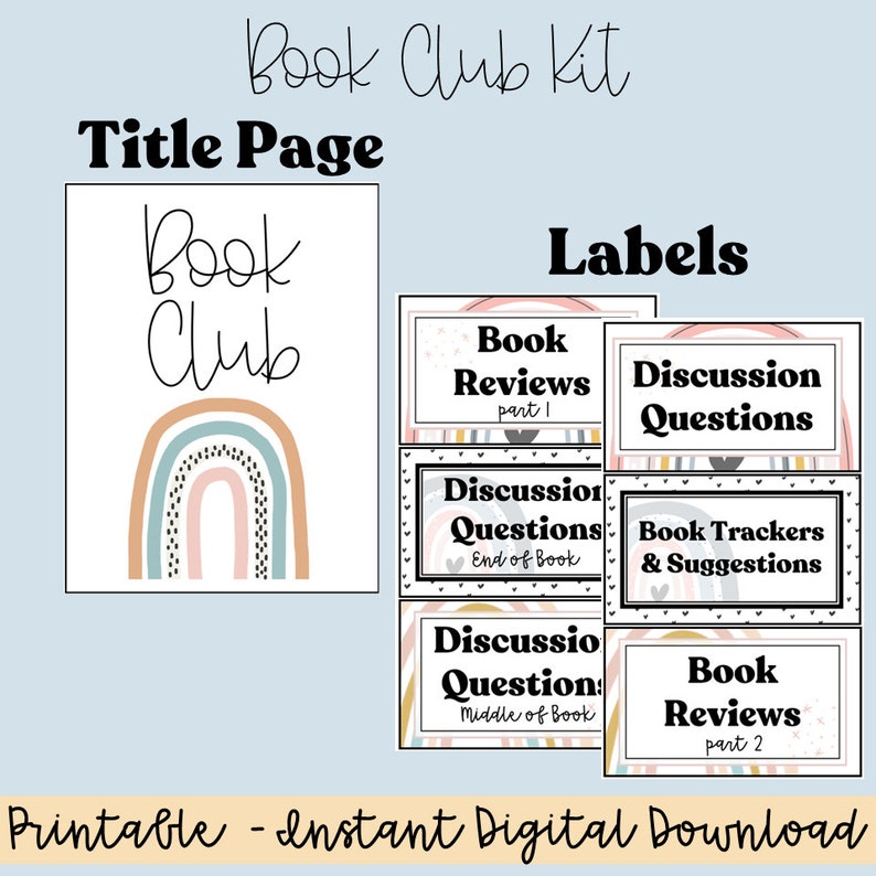 Book Club Printable Kit, Book Review, Book Discussion Questions, Book ...