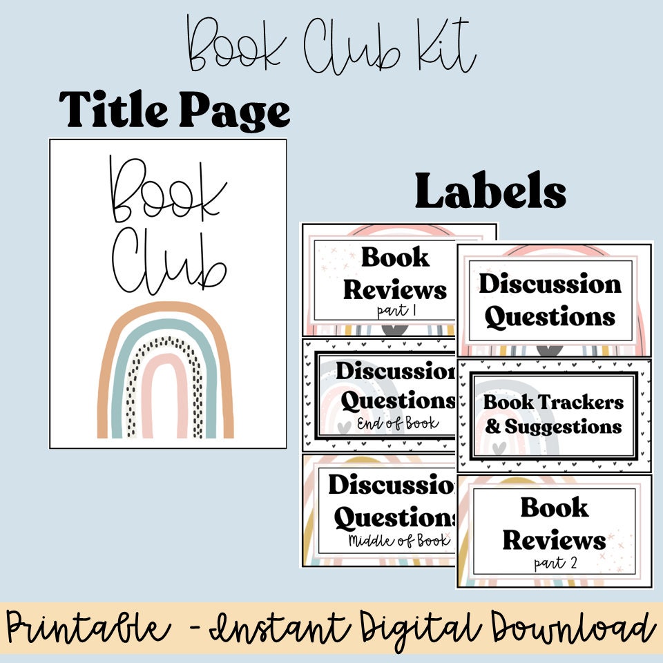 Book Club Printable Kit, Book Review, Book Discussion Questions, Book ...