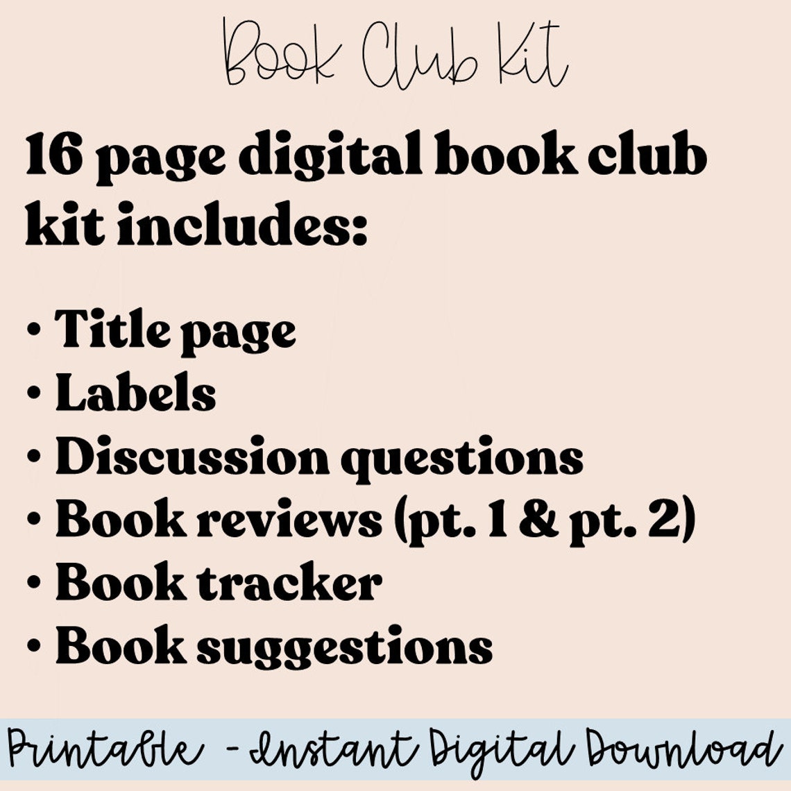 Book Club Printable Kit, Book Review, Book Discussion Questions, Book ...