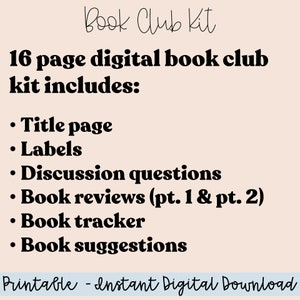 Book Club Printable Kit, Book Review, Book Discussion Questions, Book ...