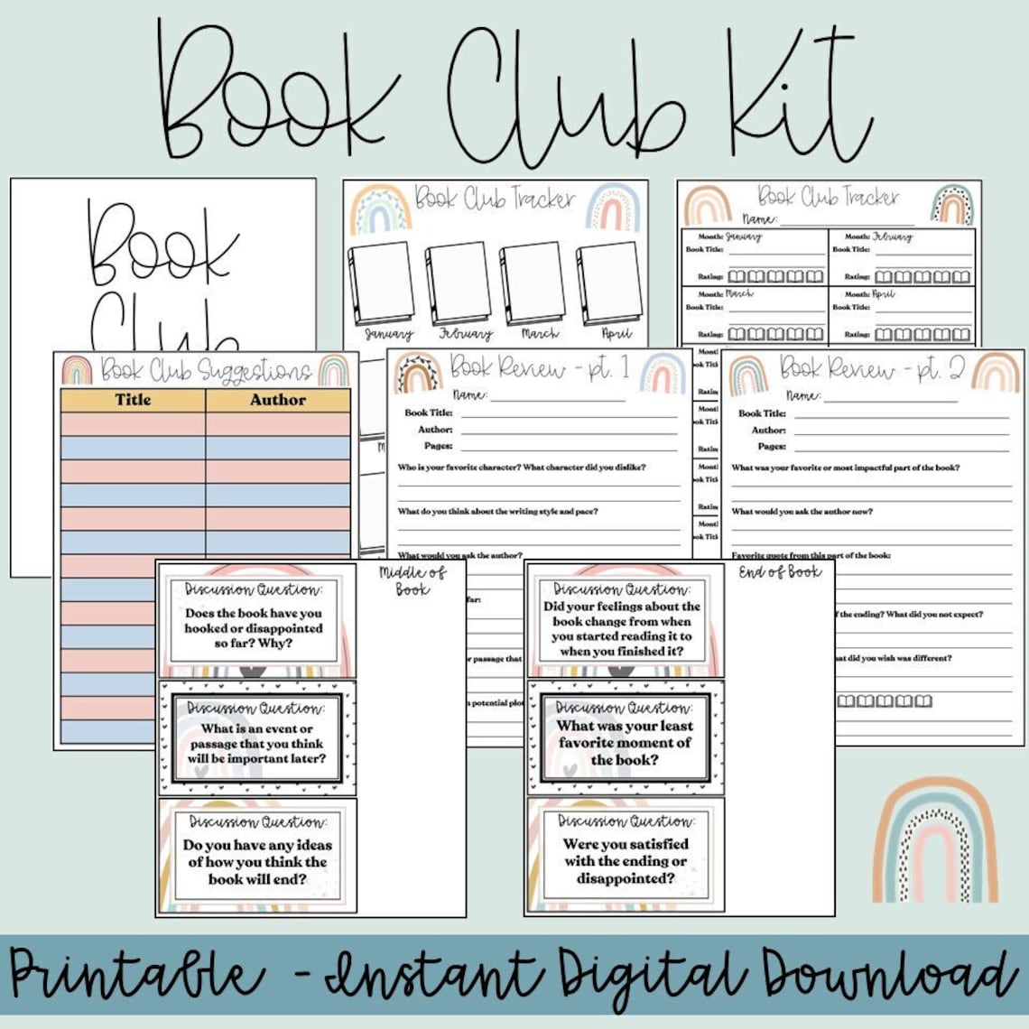 Book Club Printable Kit, Book Review, Book Discussion Questions, Book ...