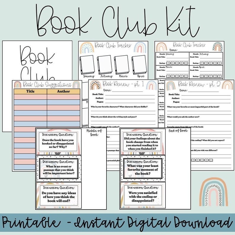 Book Club Printable Kit, Book Review, Book Discussion Questions, Book ...