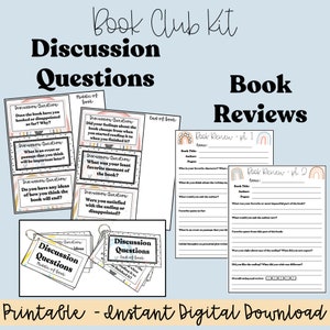 Book Club Printable Kit, Book Review, Book Discussion Questions, Book ...