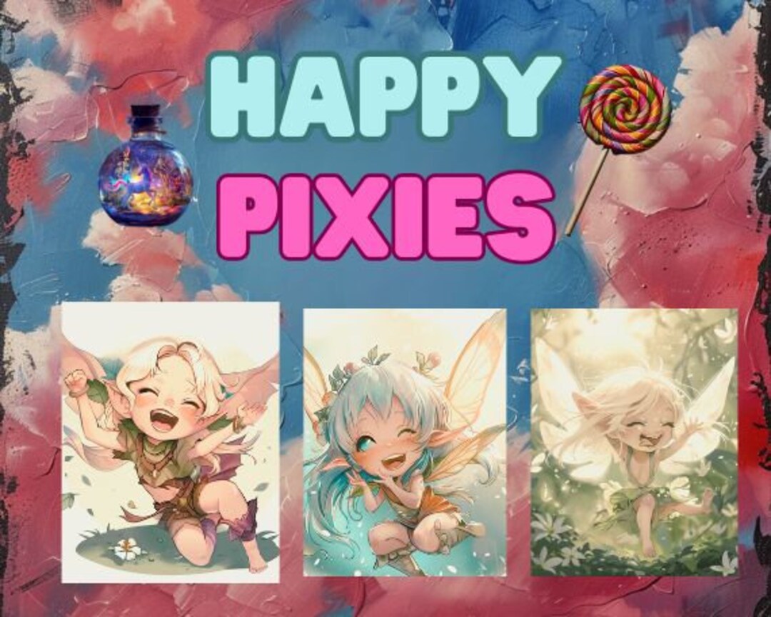 Happy Pixies Coloring Pages, 10 Digital Downloads, Beautiful Portraits ...