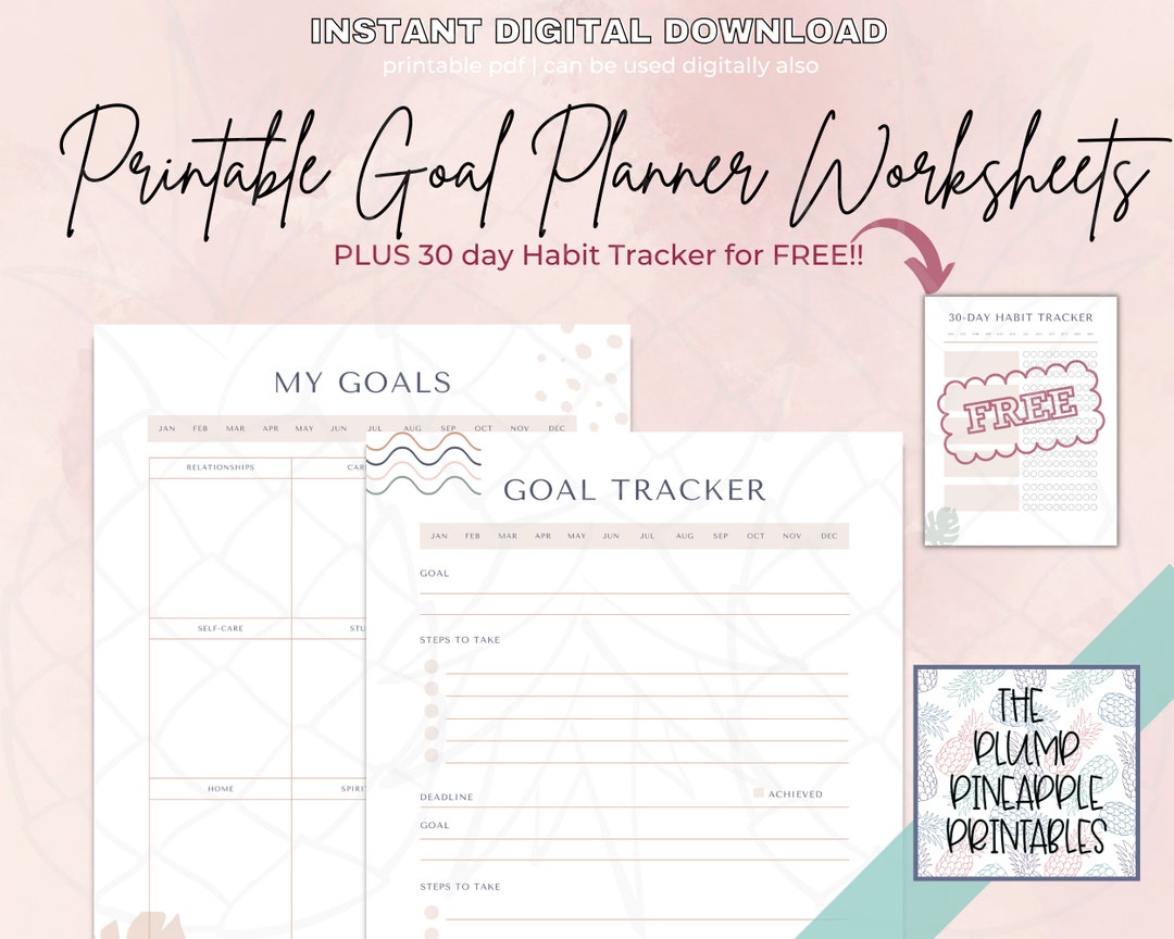 Goal Planner Worksheets With Freebie Habit Tracker - Etsy