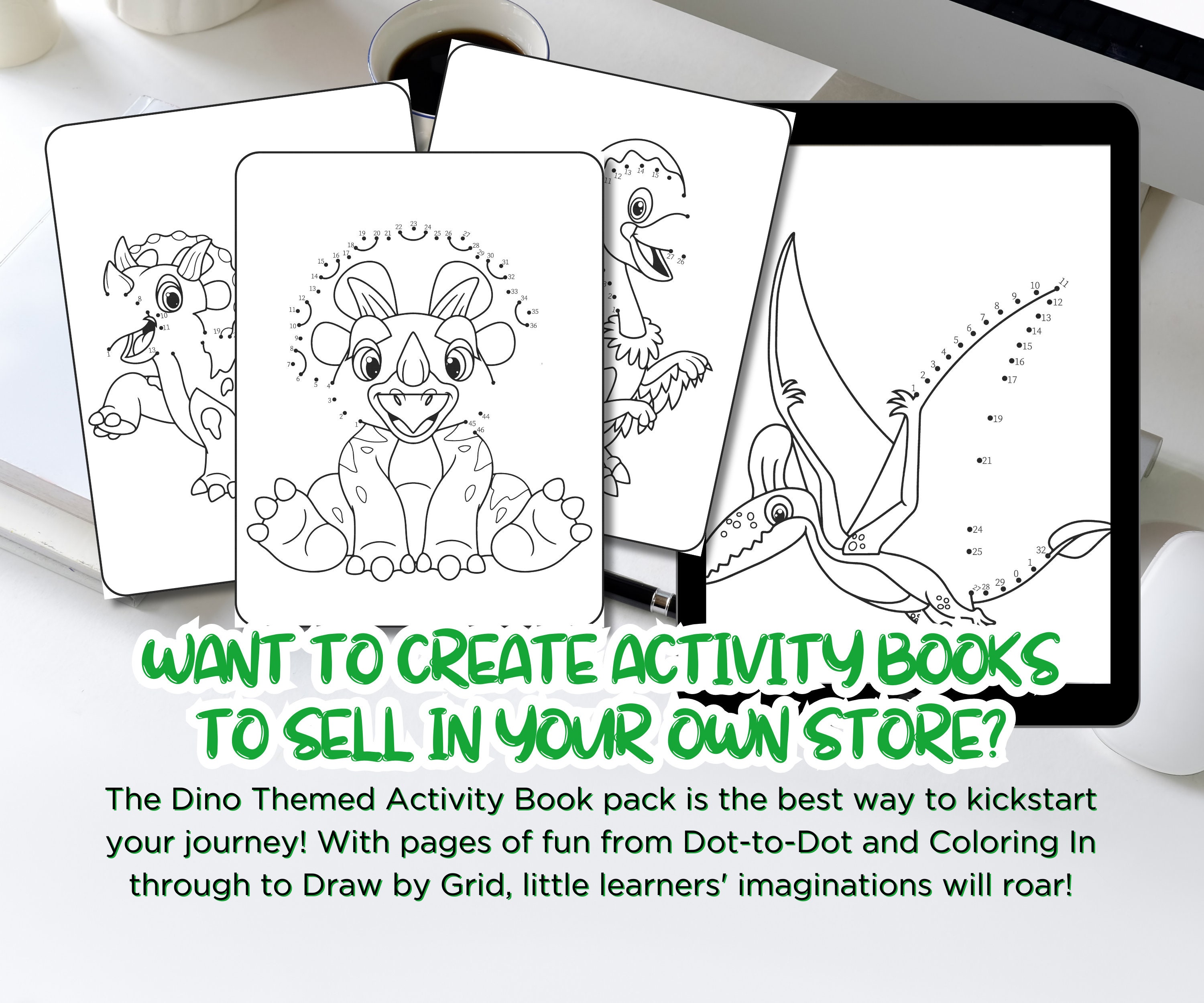 PLR Kids Learning Activities · Dinosaur Themed Coloring In, Color by ...