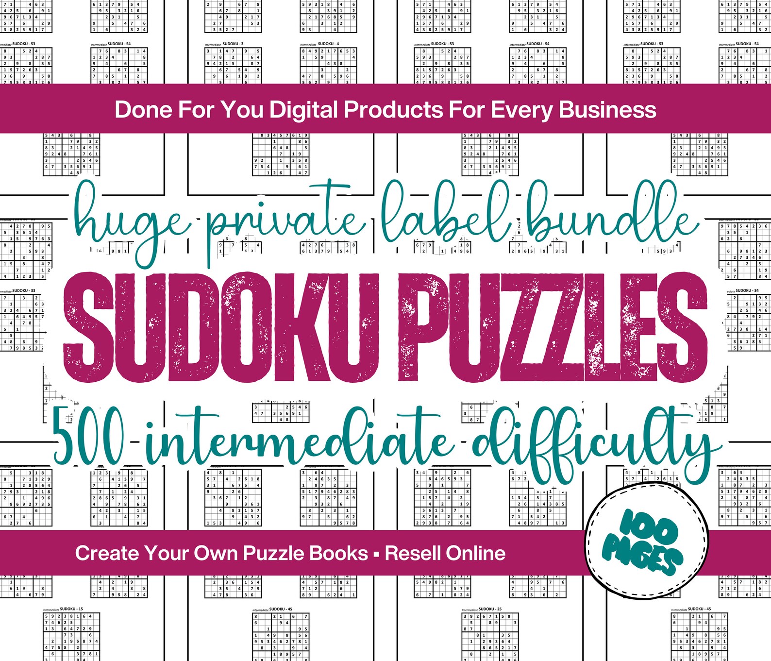 PLR 500 Sudoku Puzzles, Medium Difficulty • 100 Page PLR Bundle ...