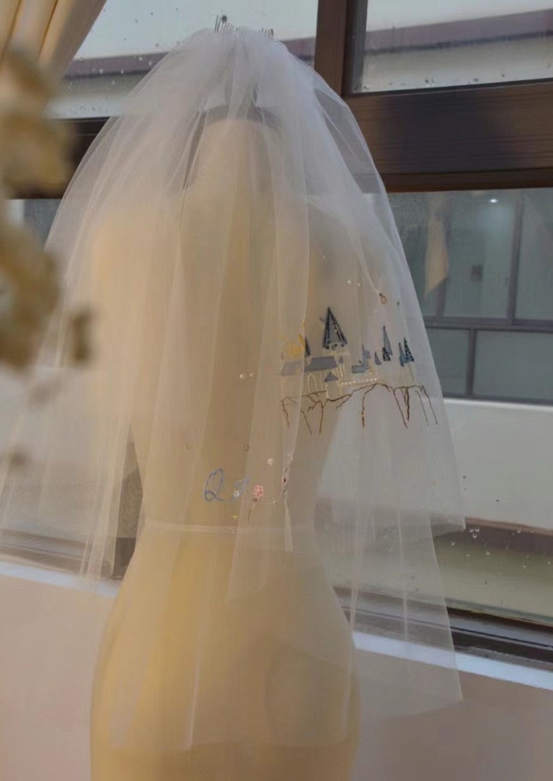 Custom Hand Embroidery Wedding Veil With Photo and Letters - Etsy
