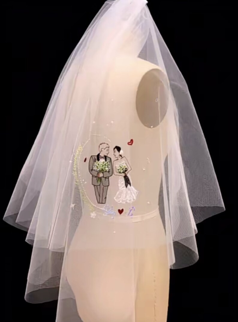 Custom Hand Embroidery Wedding Veil With Photo and Letters - Etsy
