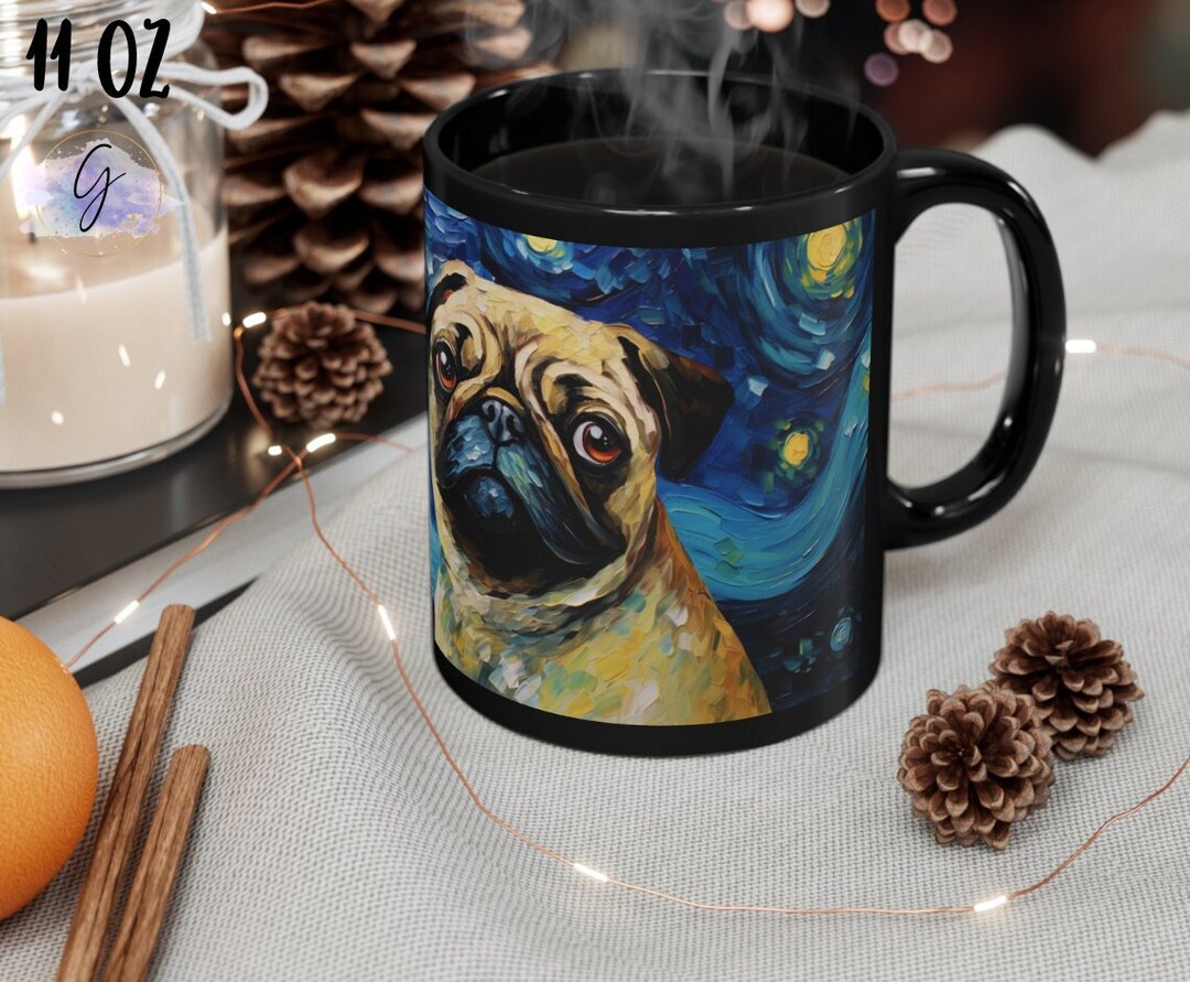 Starry Night With Pug, Stary Night Pug, Pug Mug, Pug Lovers Mug, Dog ...