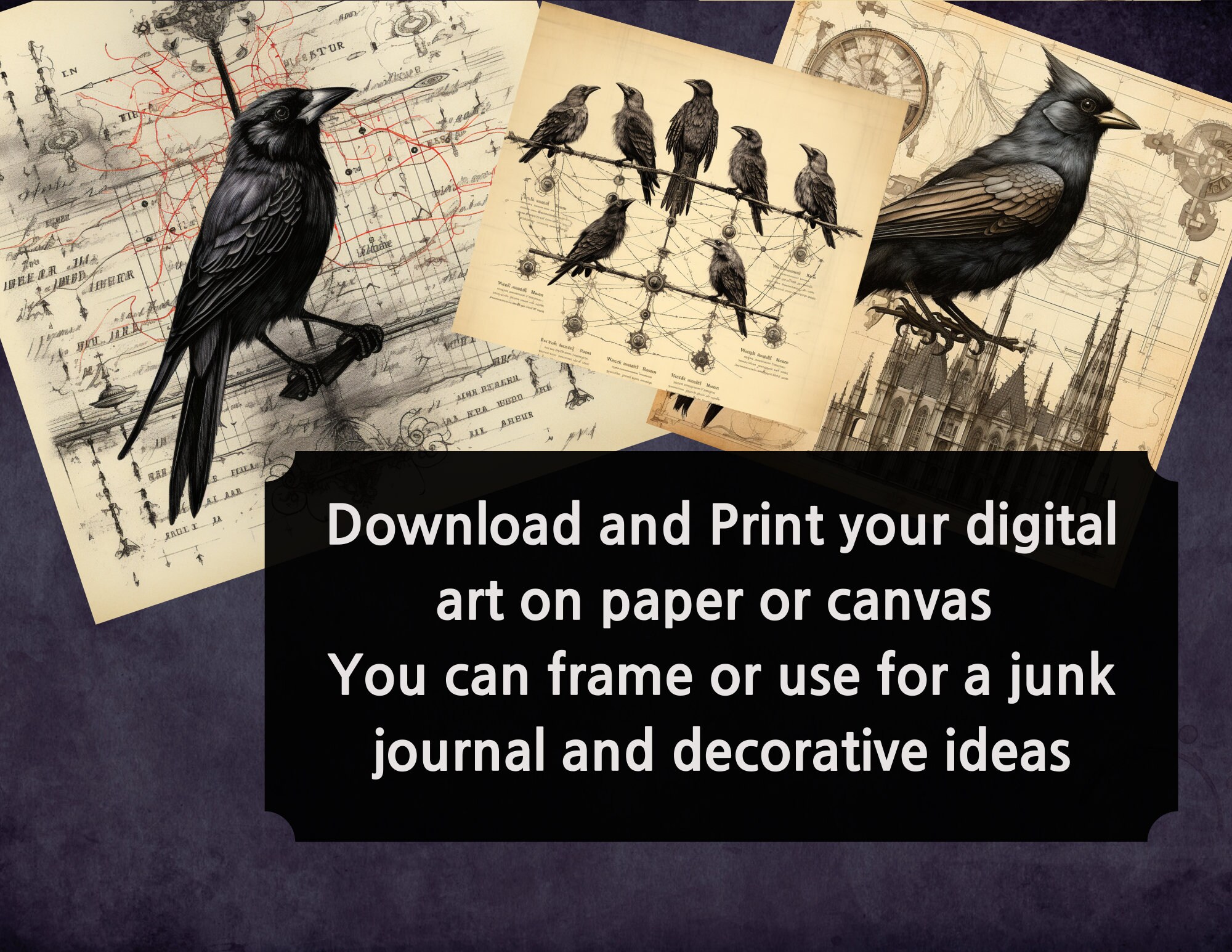 Gothic Birds Printables - Etsy