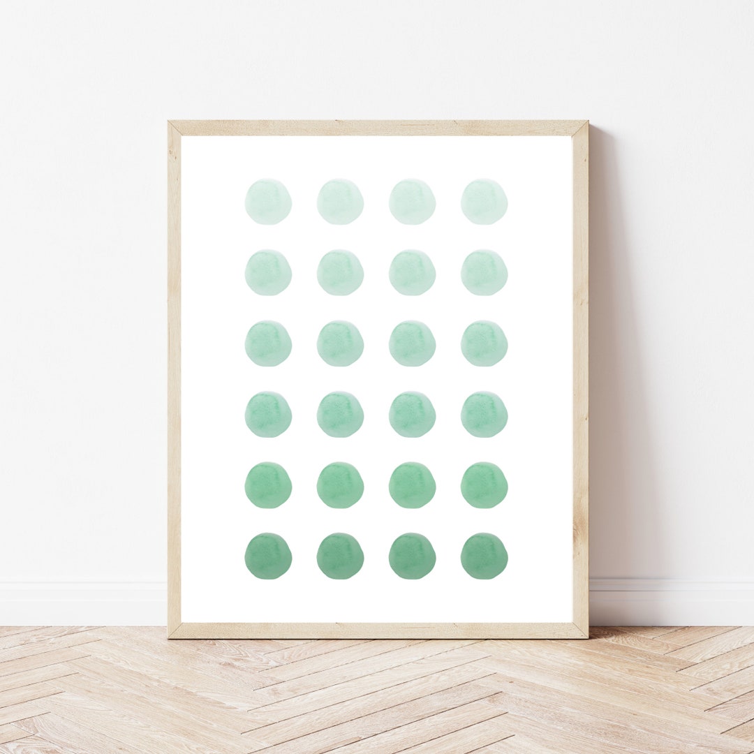 Green Ombre Dots Digital Wall Art. Green Watercolor Minimalist Digital ...