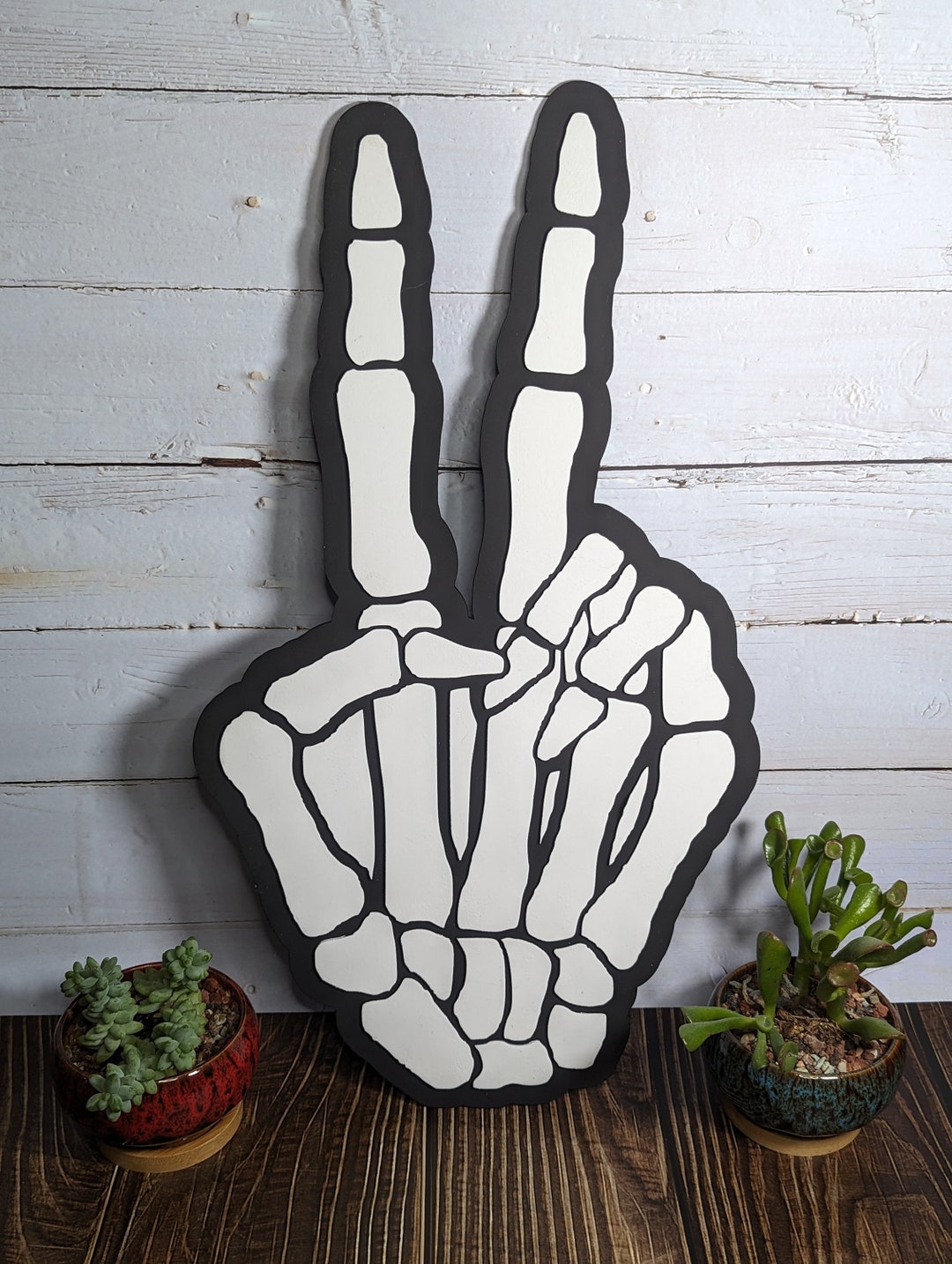 Skeleton Hand Peace Sign Wall Art Wood Sign - Etsy