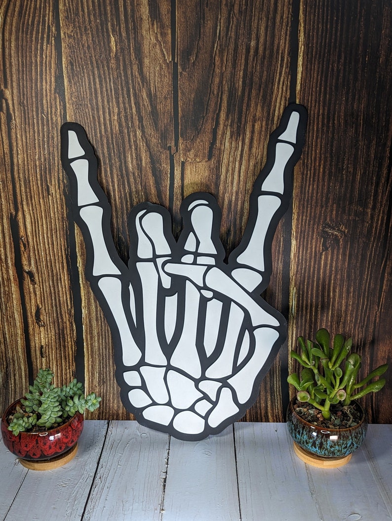 Skeleton Hand Rock on Wall Art Wood Sign - Etsy