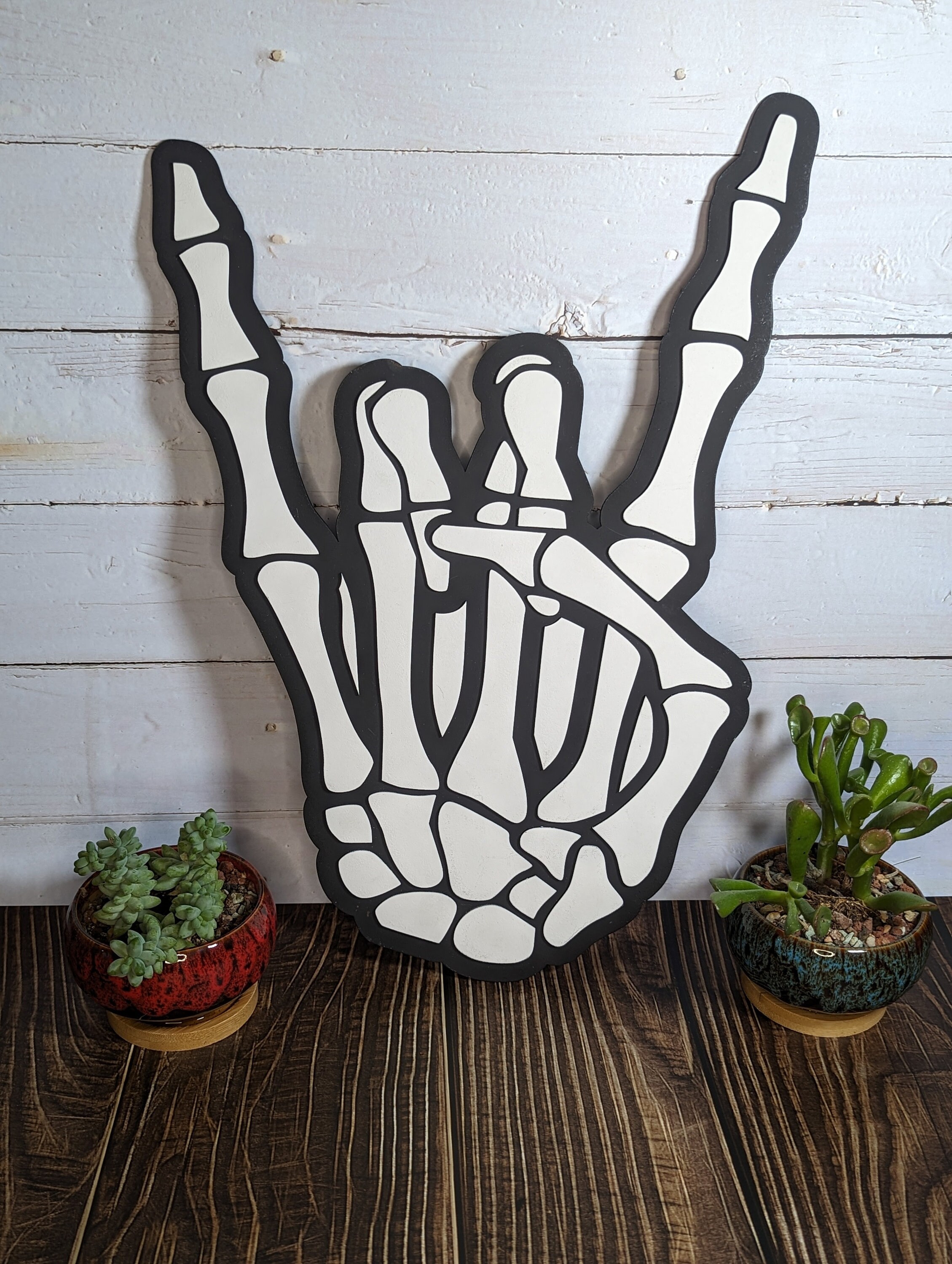 Skeleton Hand Rock on Wall Art Wood Sign - Etsy