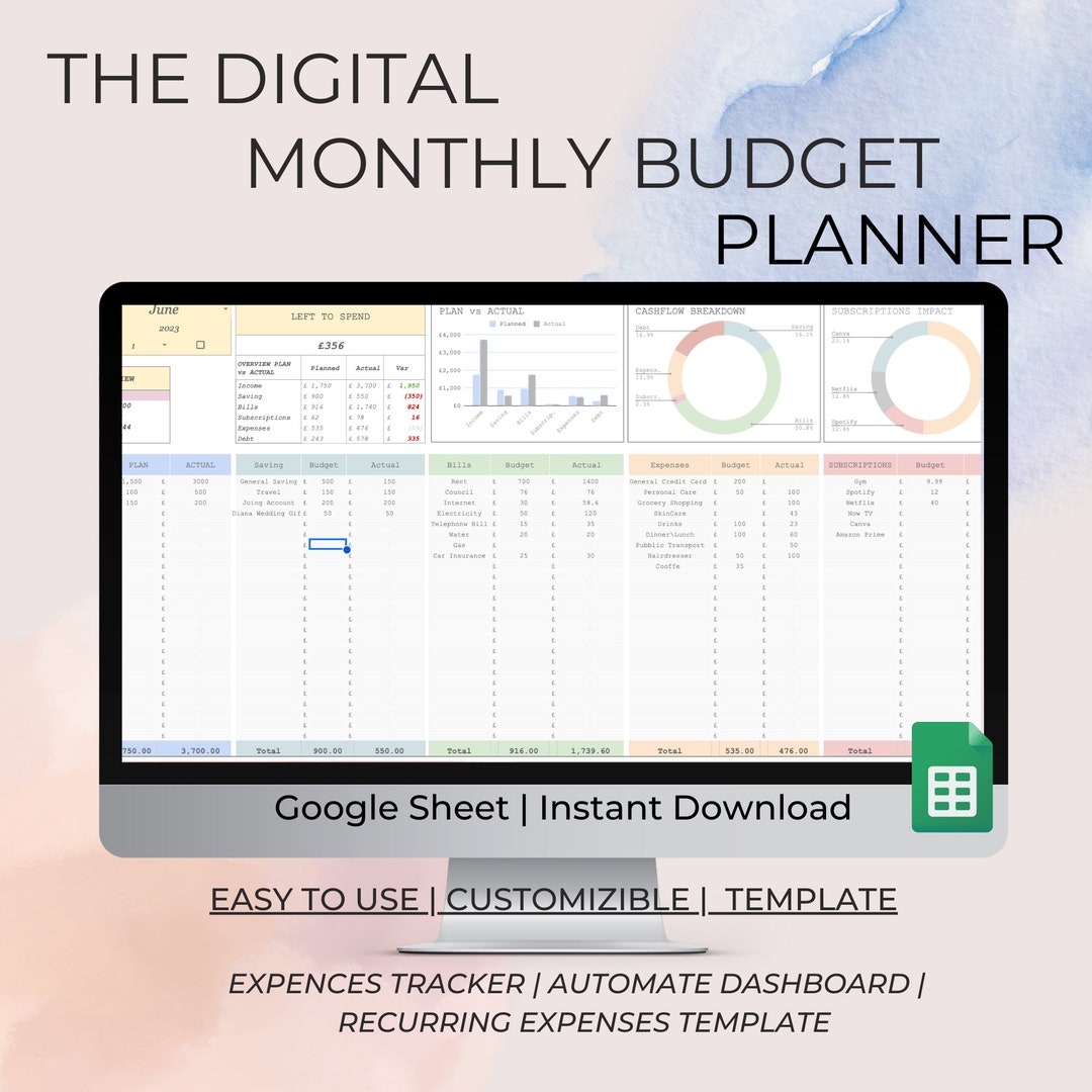 Monthly Budget Template Budget Planner Monthly Planner Debts Tracker ...
