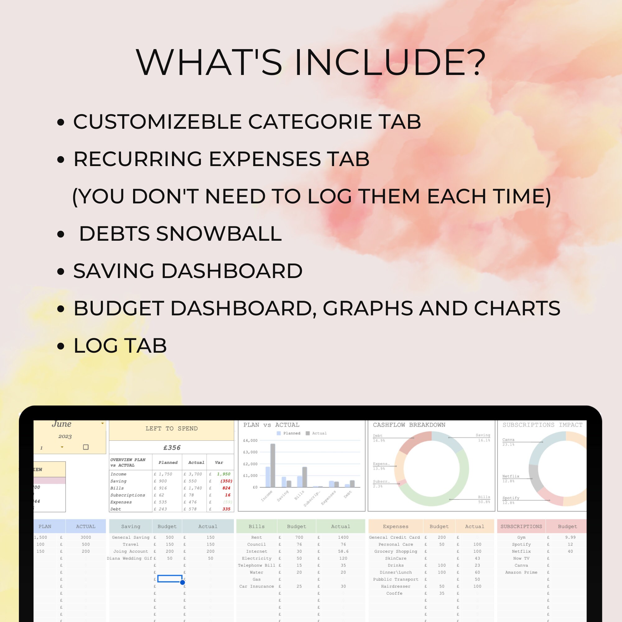 Debts Snowball Template Debts Tracker Monthly Budget Finance Tracker ...