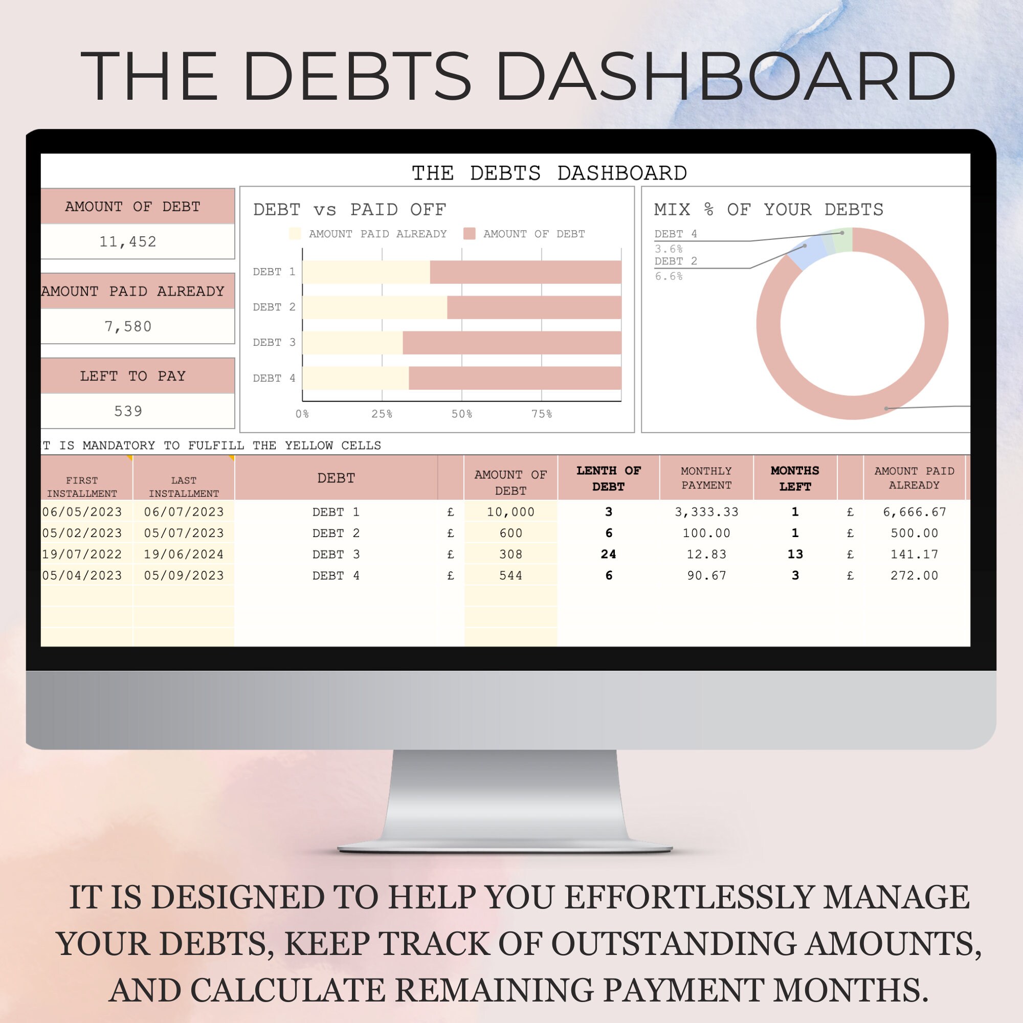 Monthly Budget Template Budget Planner Monthly Planner Debts Tracker ...