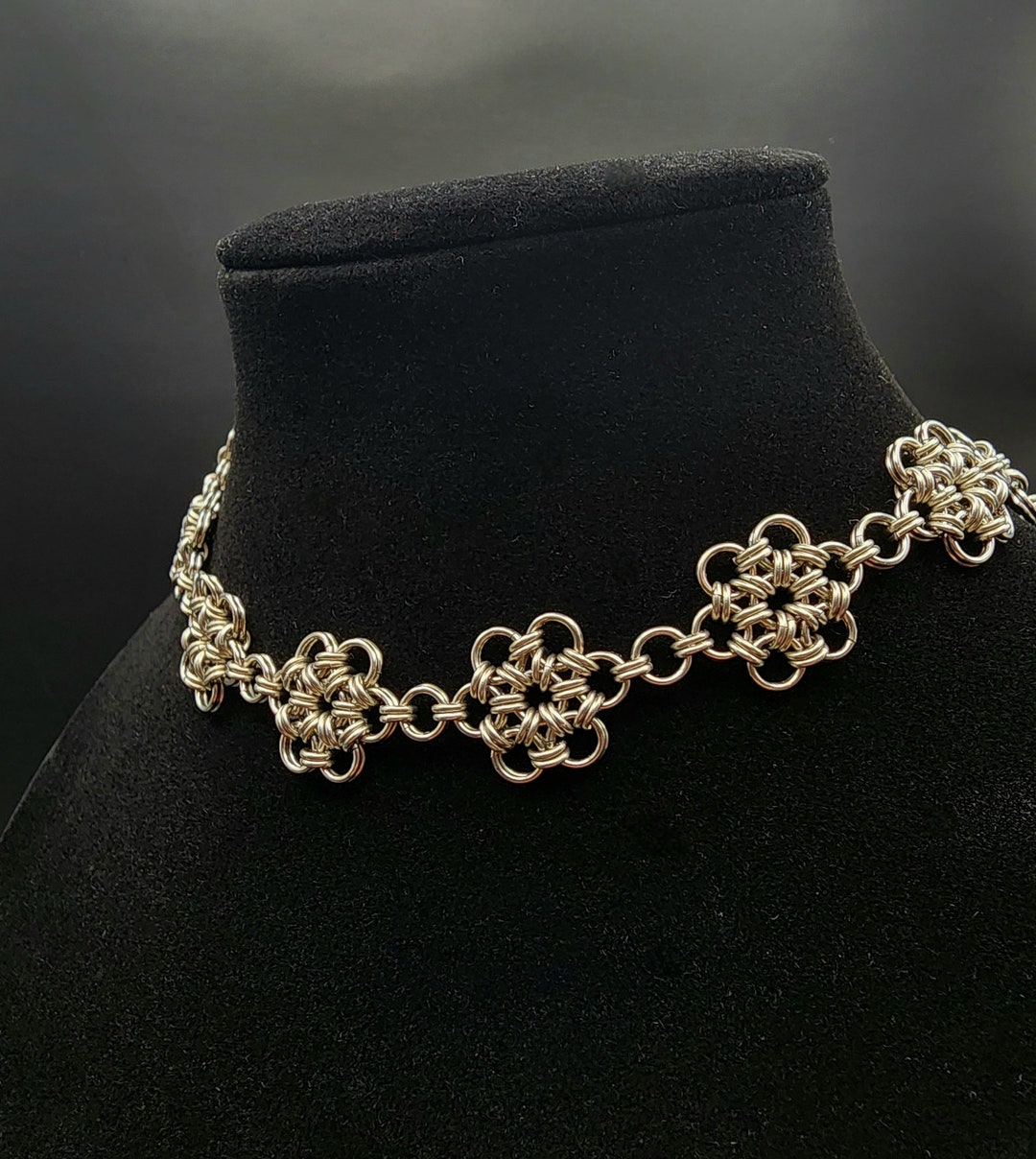 Stainless Steel Chainmail/chainmaille Necklace With Flowers - Etsy