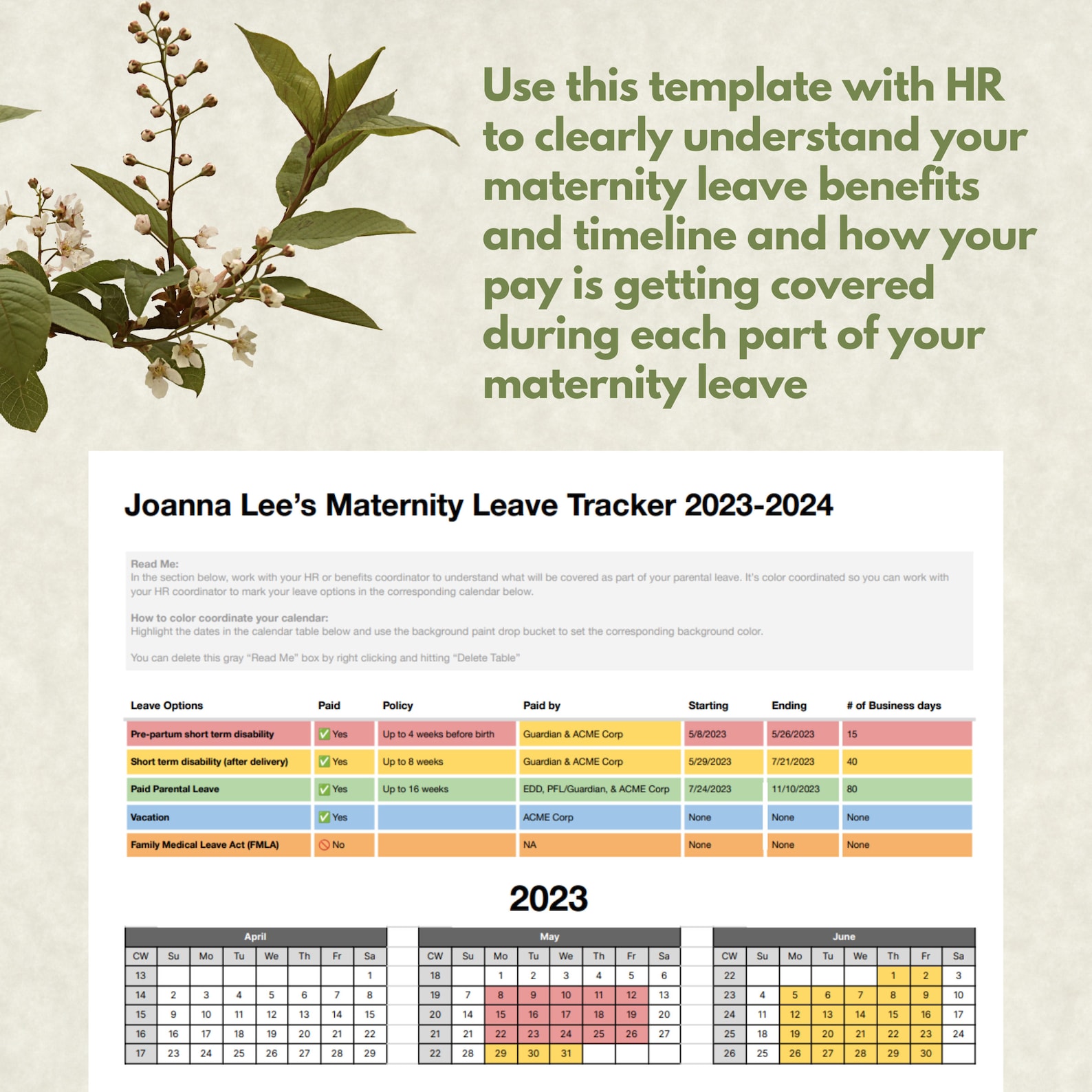 Simple, Editable Maternity Leave Tracker Template - Etsy
