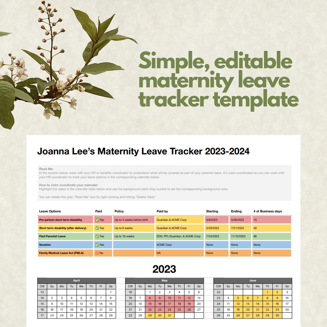 Simple, Editable Maternity Leave Tracker Template - Etsy