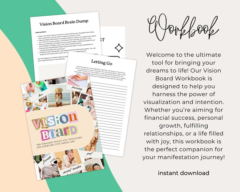 Vision Board Workbook: Goal Setting, Manifestation Guide (PDF) - Etsy