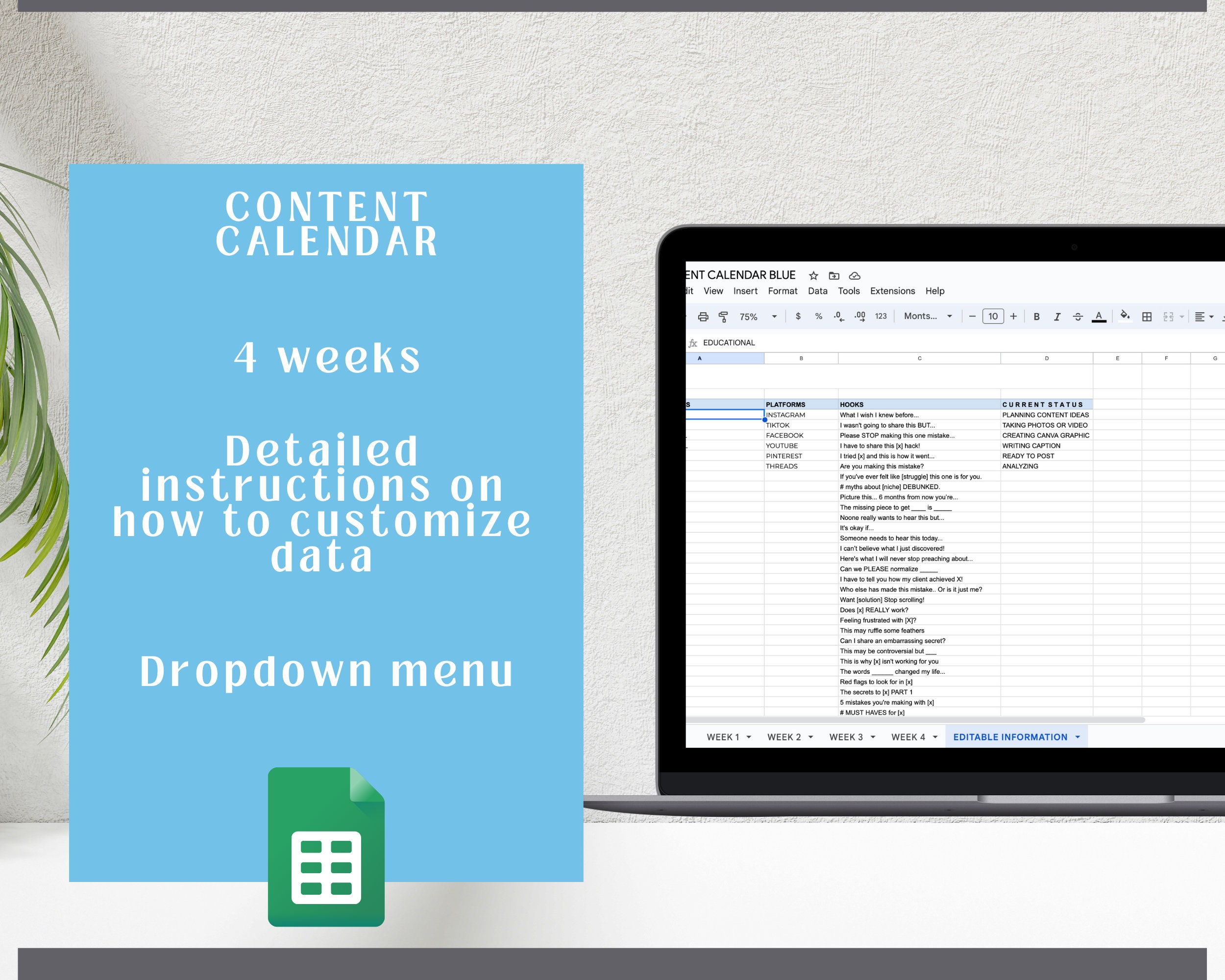 Content Calendar Google Sheets, Planner Template, Aesthetic, Social ...
