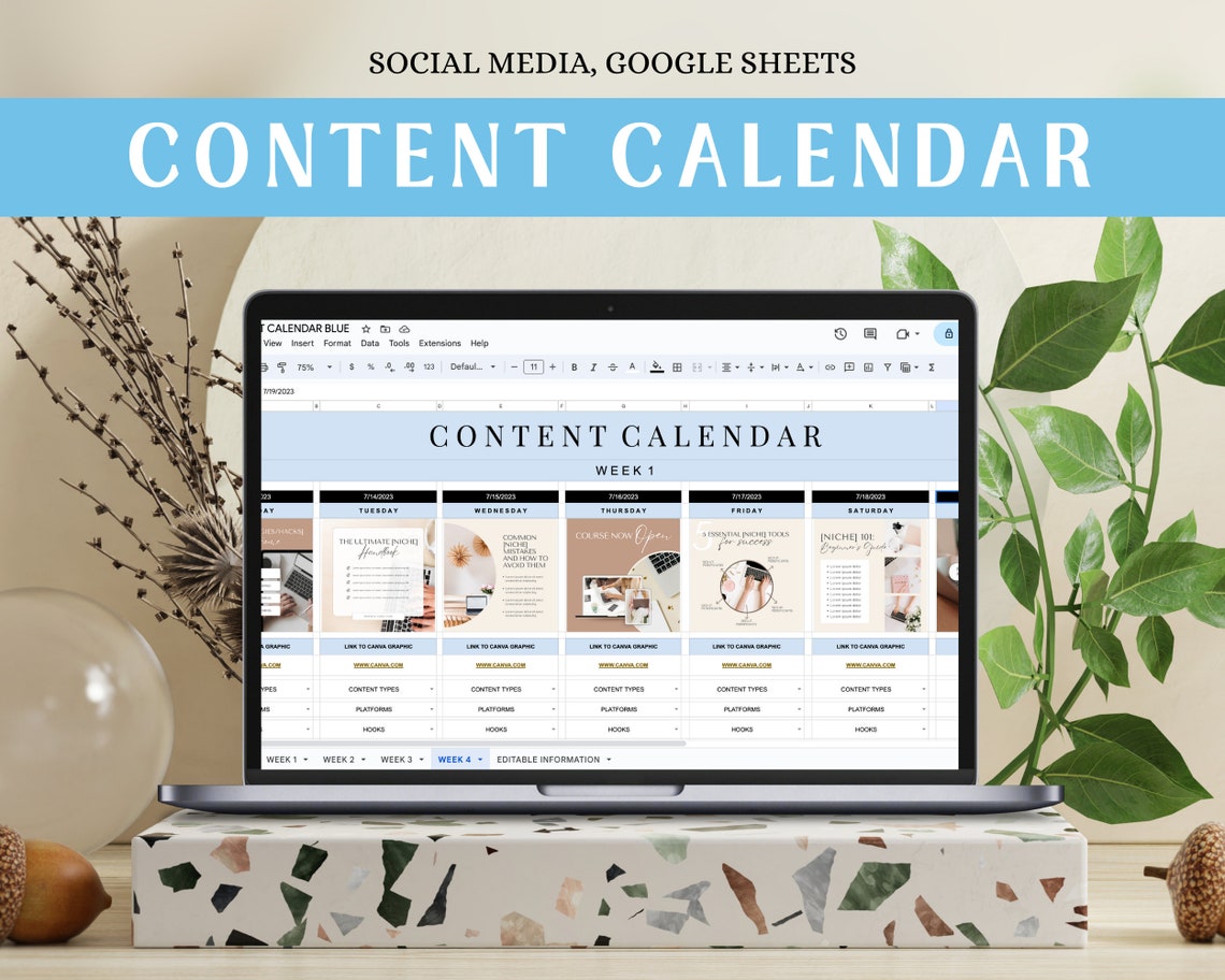 Content Calendar Google Sheets, Planner Template, Aesthetic, Social ...