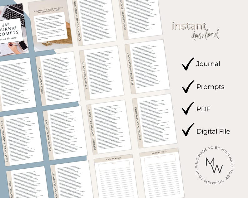 365 Journal Prompts for Self-discovery: Mindfulness & Growth (PDF) - Etsy