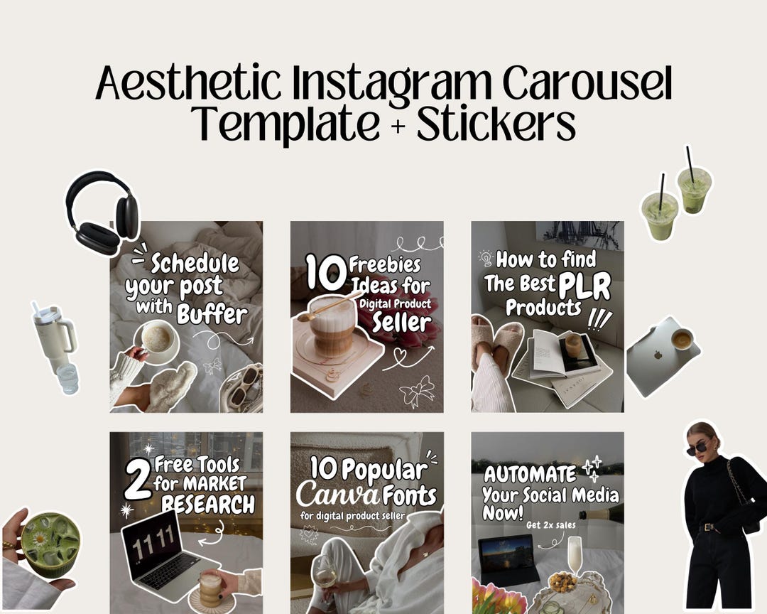 Aesthetic Instagram Carousel Template Bundle: 150+ Editable Canva Posts ...