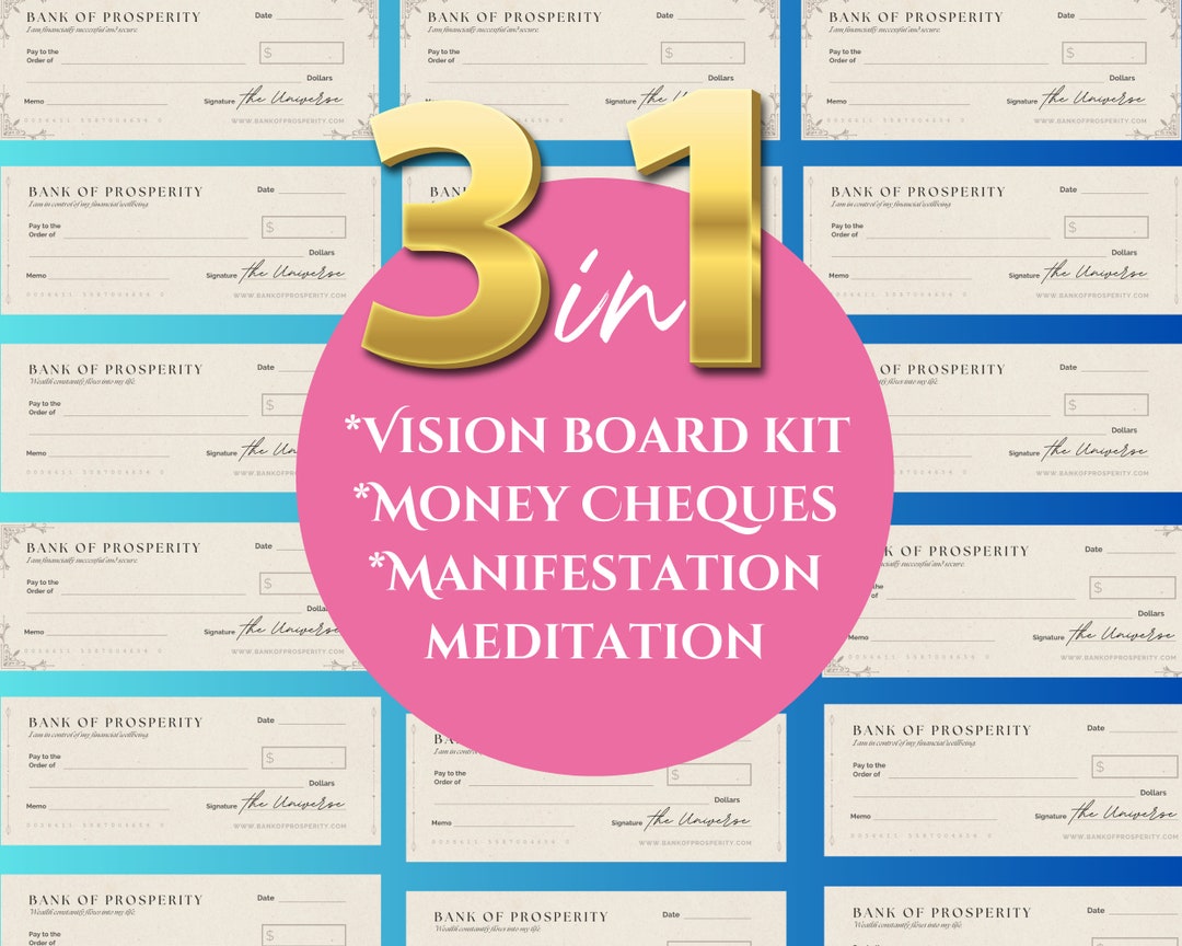 3 in 1, Money Manifestation Cheque, Vision Board Kit, Manifestation ...