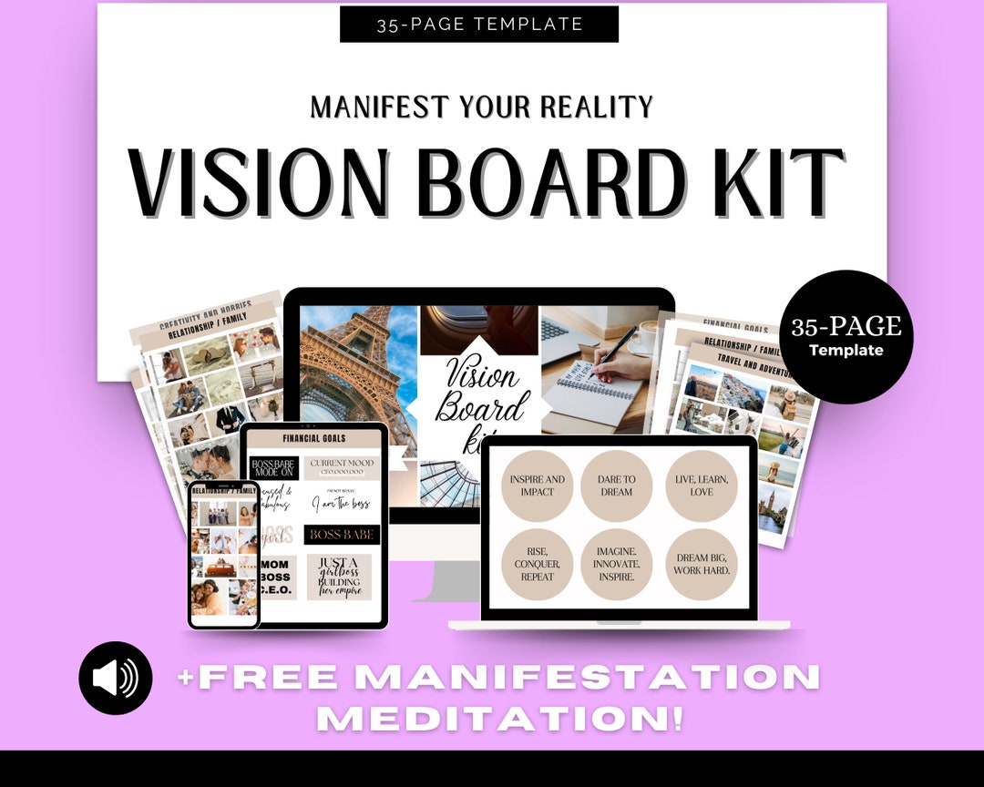 Vision Board Kit Template, Manifestation Meditation (digital Download ...