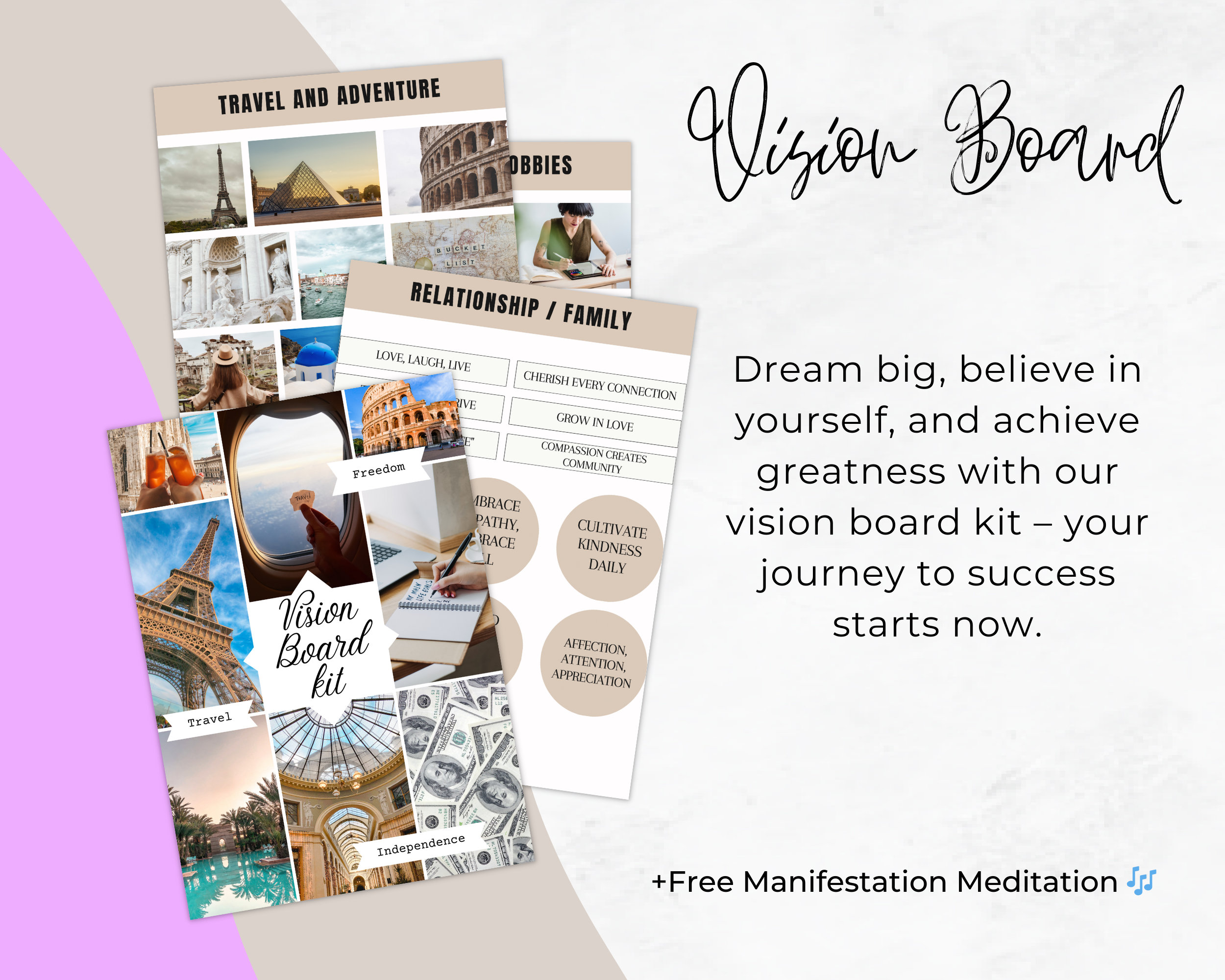Vision Board Kit Template, Manifestation Meditation (digital Download ...