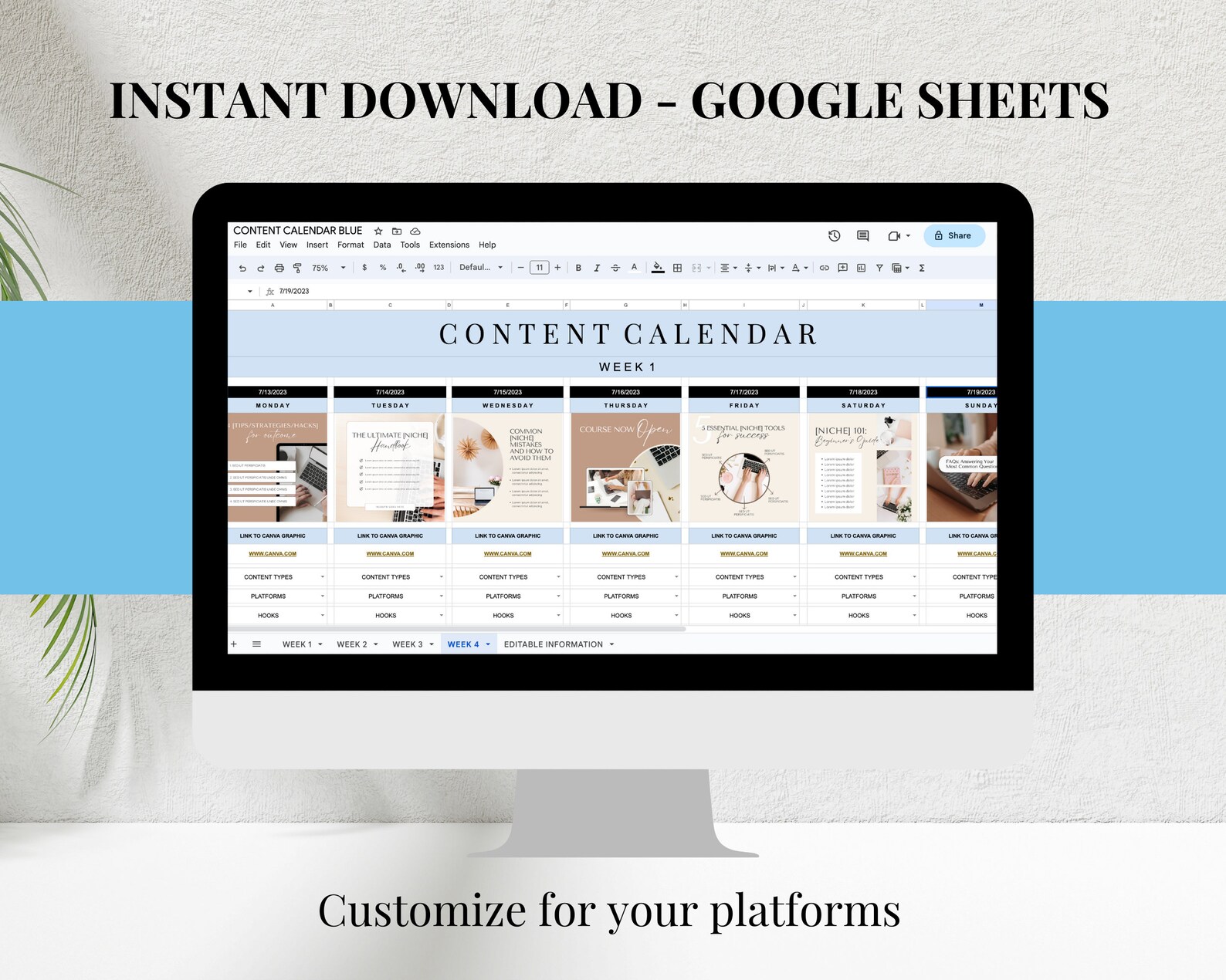 Content Calendar Google Sheets, Planner Template, Aesthetic, Social ...