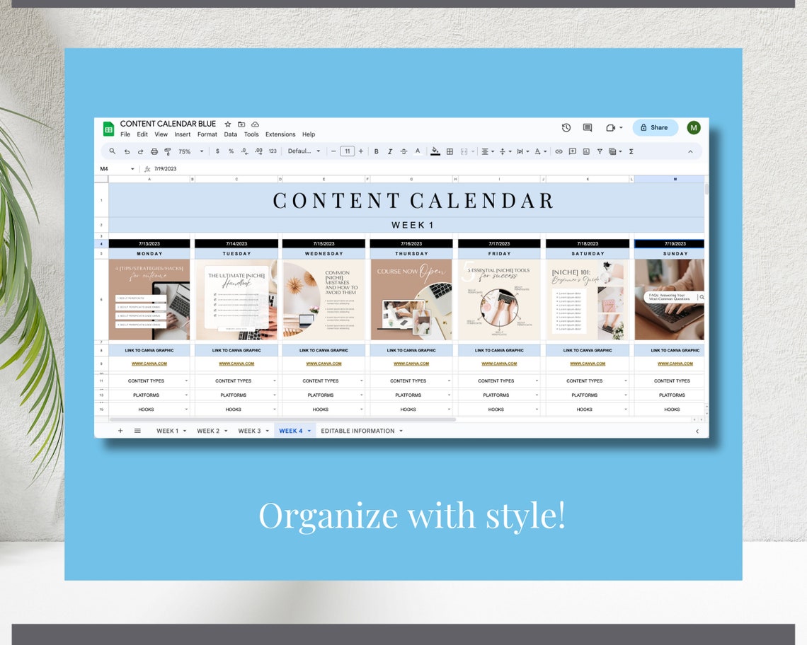 Content Calendar Google Sheets, Planner Template, Aesthetic, Social ...