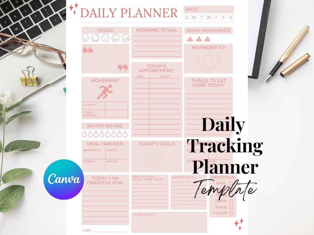 Daily Tracking Planner Template, Digital Planner, Task Planner, Minimal ...