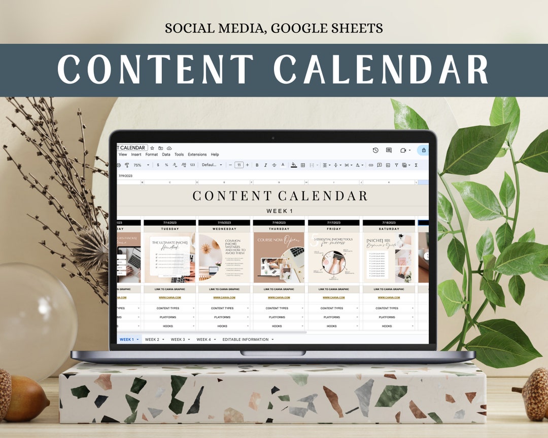 Content Calendar Google Sheets, Social Media, Planner Template ...
