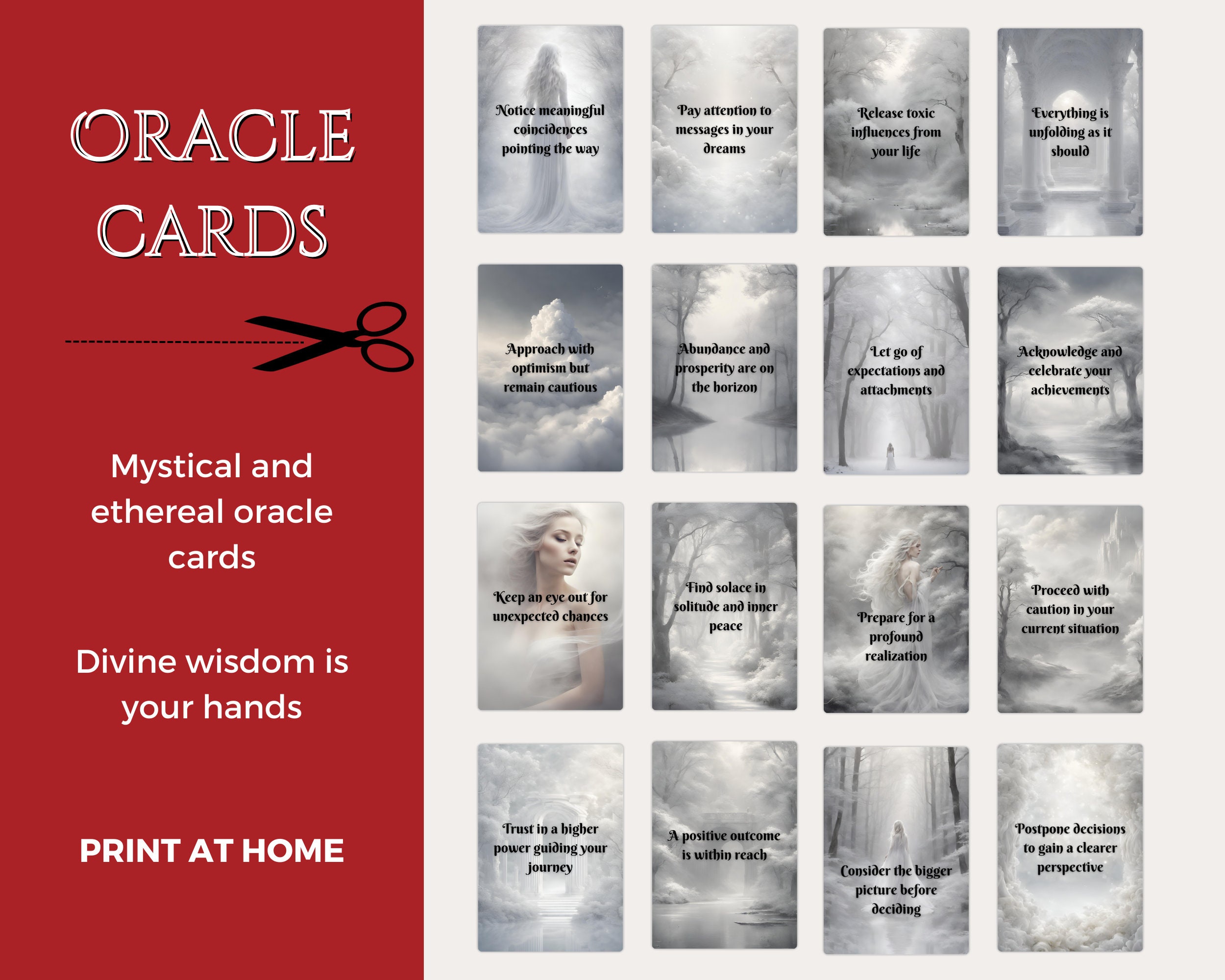 Printable Clarifying Oracle Cards, Yes and No Questions, Oracle Deck, Digital, Mystical, White ...