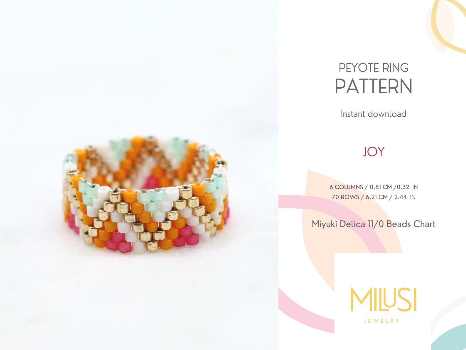 Even Peyote Ring Pattern, Miyuki Delica Seed Bead Pattern, Gold Orange ...