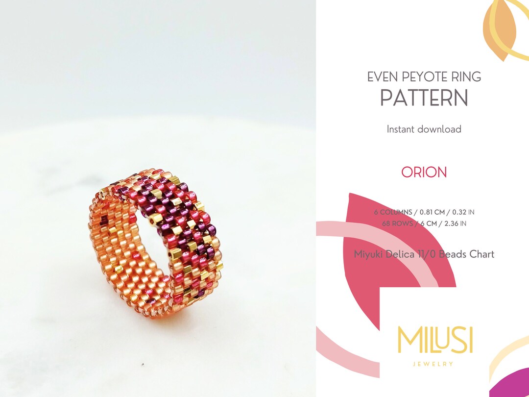 Even Count Peyote Ring Pattern, Narrow Gold Light Red Ombre Gradient ...