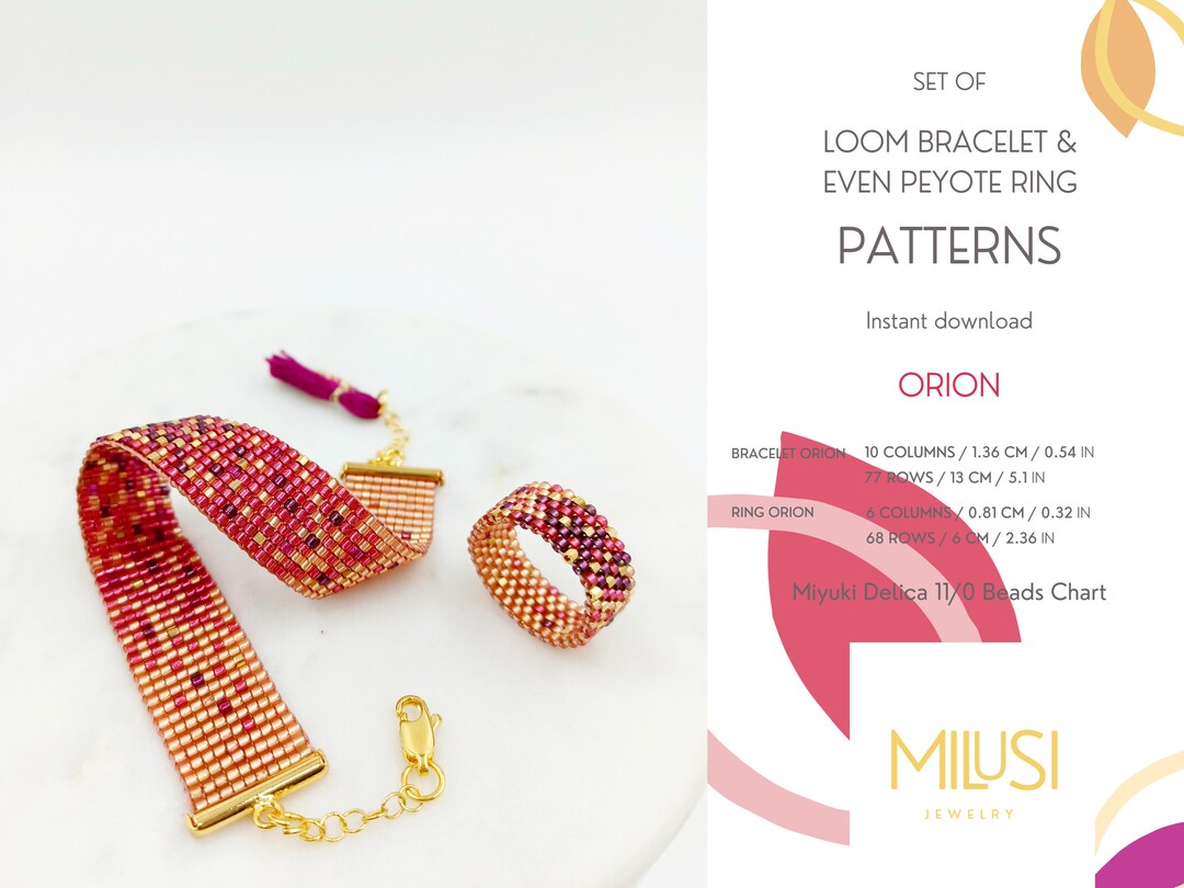 Set of 2 Patterns - Loom Bracelet Pattern, Even Count Peyote Ring ...
