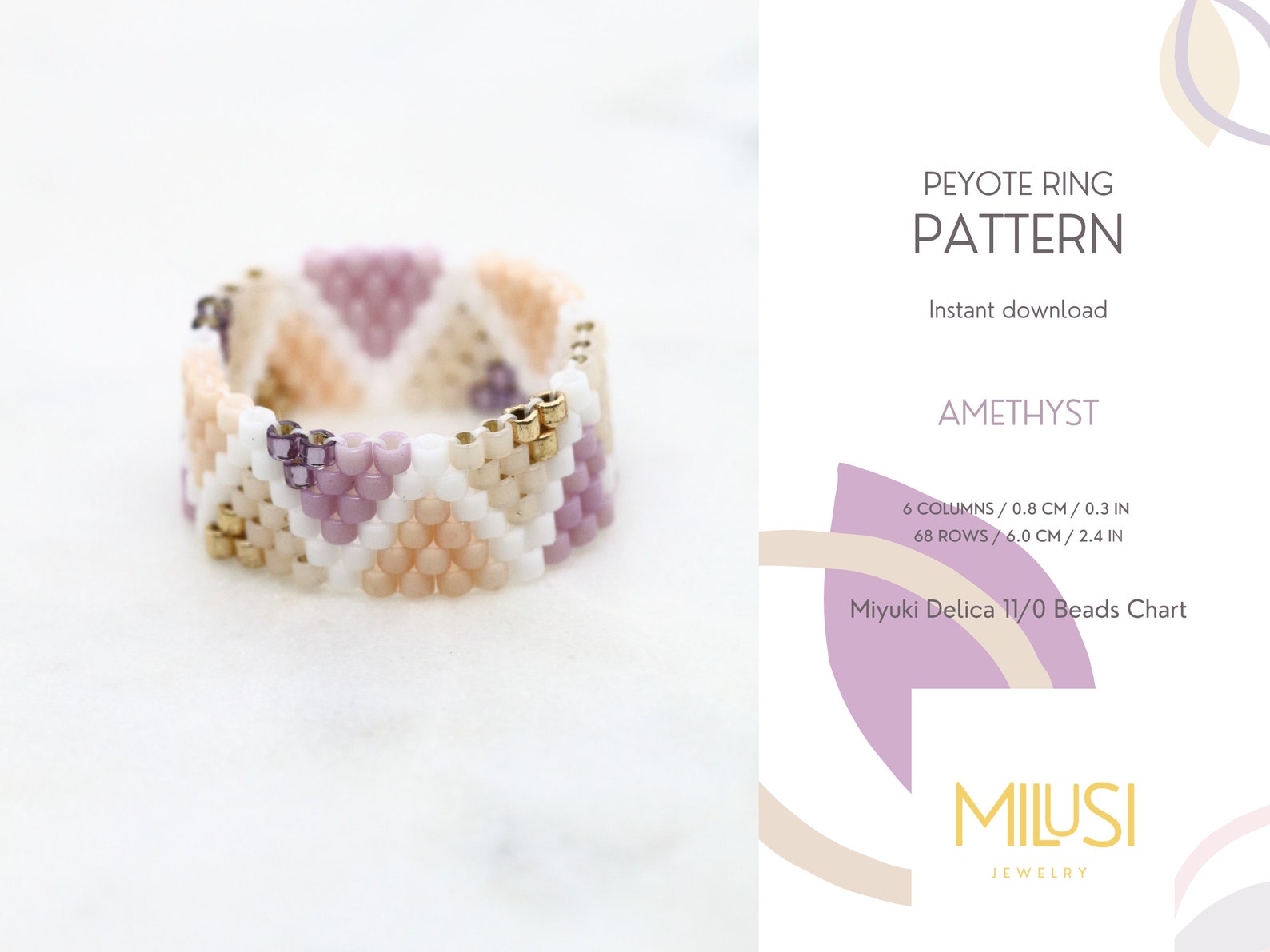 Even Count Peyote Ring Pattern, Miyuki Delica Ring Pattern, Violet Gold ...