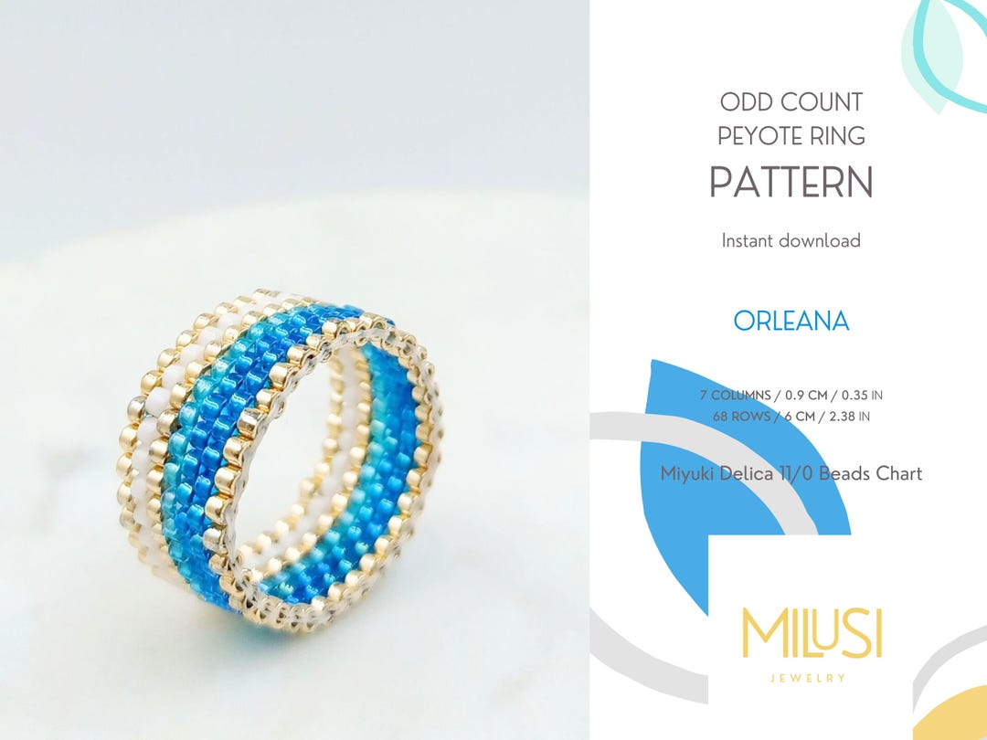 Odd Count Peyote Ring Pattern, Light Blue Green Dark Blue Gold Ombre ...