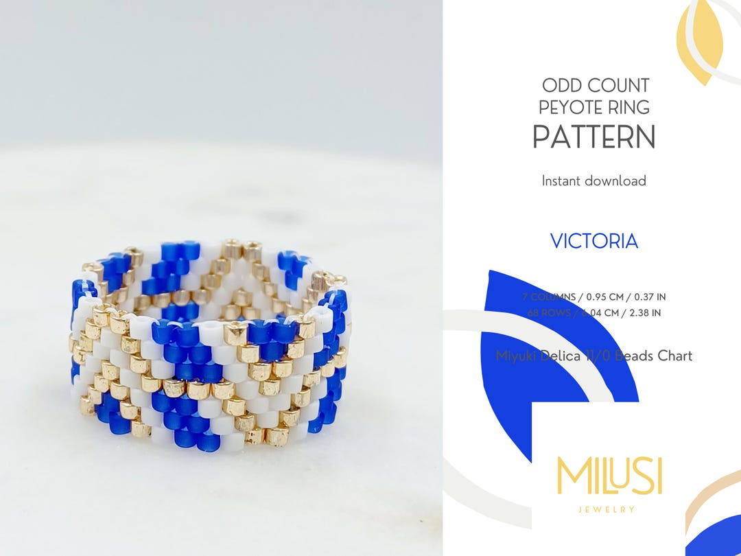 Odd Count Peyote Ring Pattern, Blue Gold White Art Deco Geometric ...