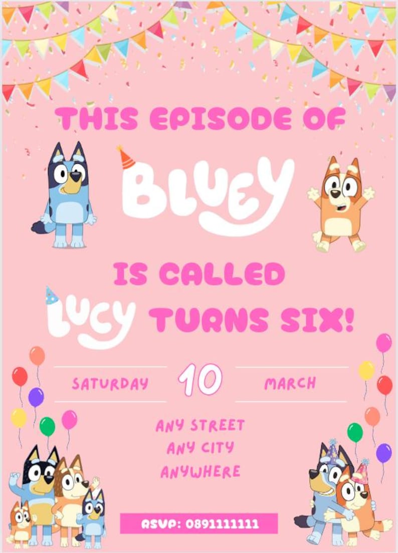 Bluey Party Invitations | Bluey Invites | Party Invitations - Etsy