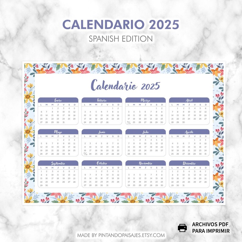2025 Spanish Printable Calendar, 2025 Spanish Calendar, A4 Printable ...