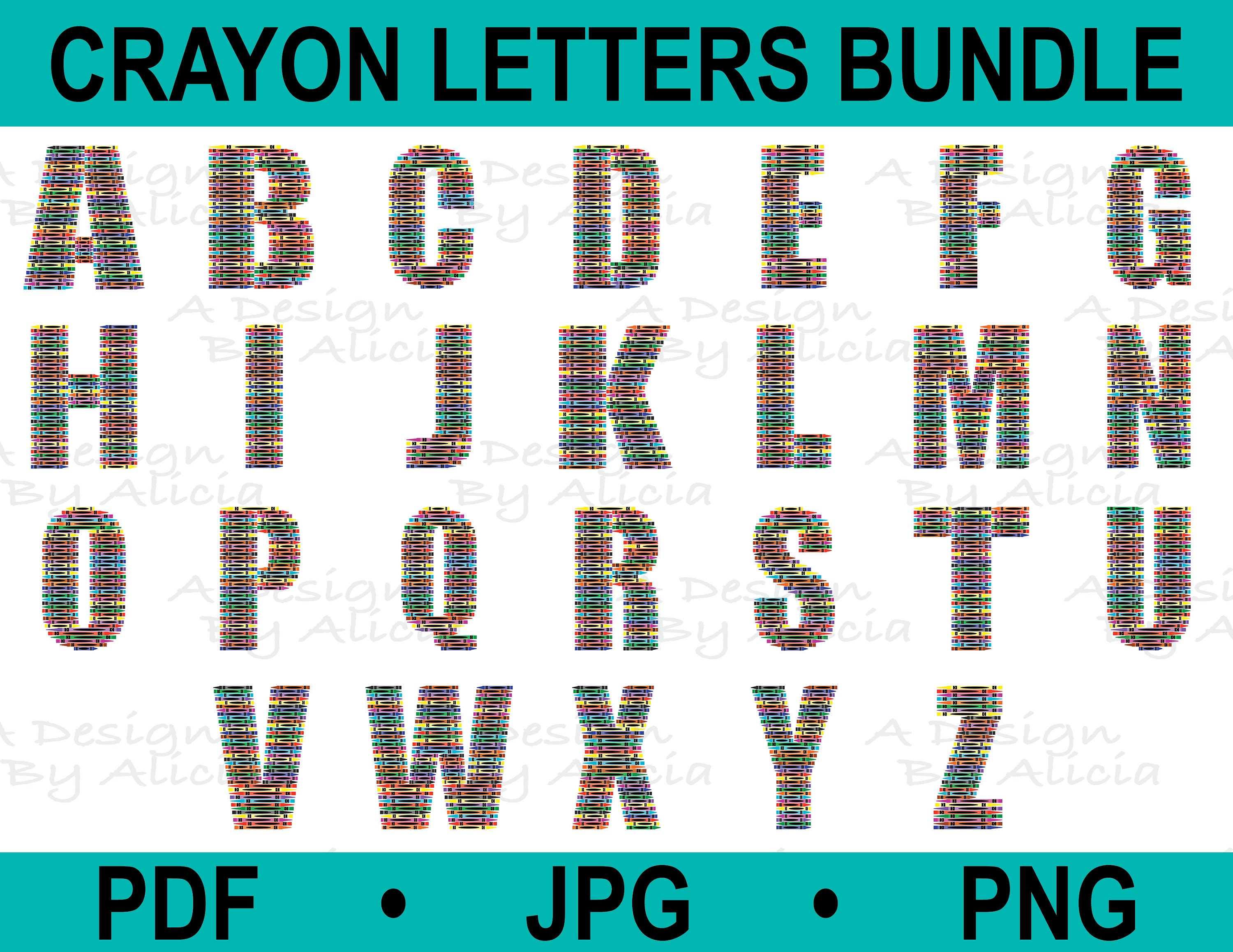 Crayon Alphabet Design Bundle - 26 Letters in PNG, PDF, & JPG - Etsy