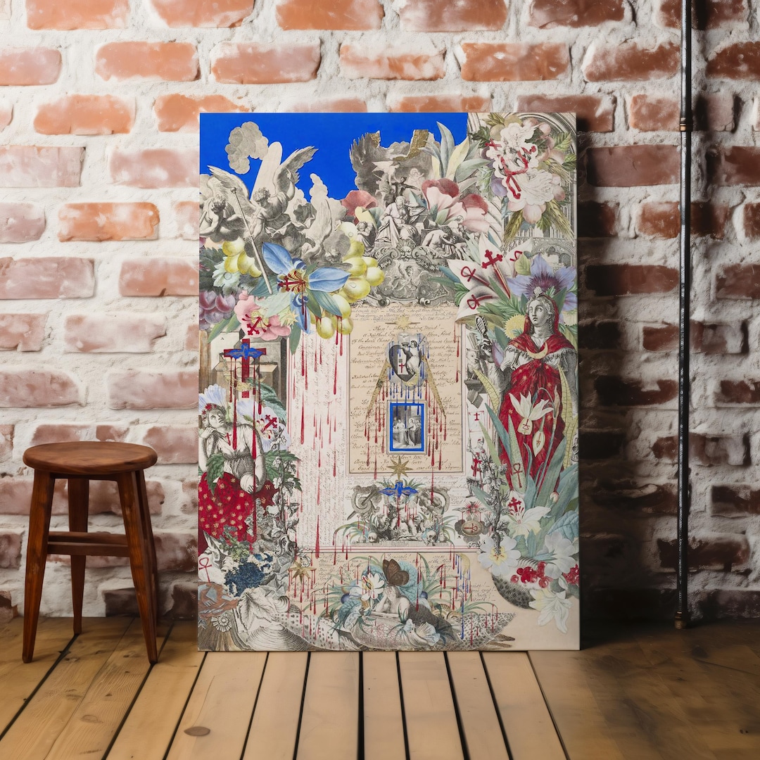 A Blood Collage Canvas by John Bingley Garland C1850, Victorian Mixed ...