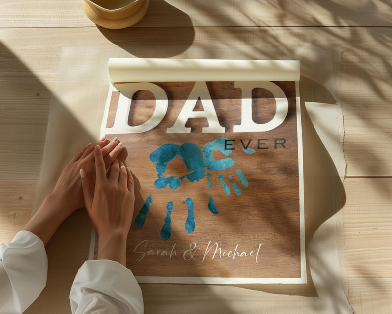 Custom Handprint Canvas Wall Art Gift for Dad, Personalized Father's ...