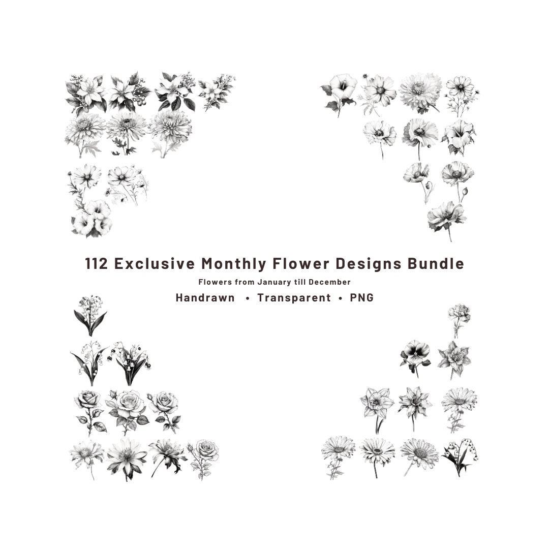 112 Exclusive Monthly Flower Designs Bundle - Etsy
